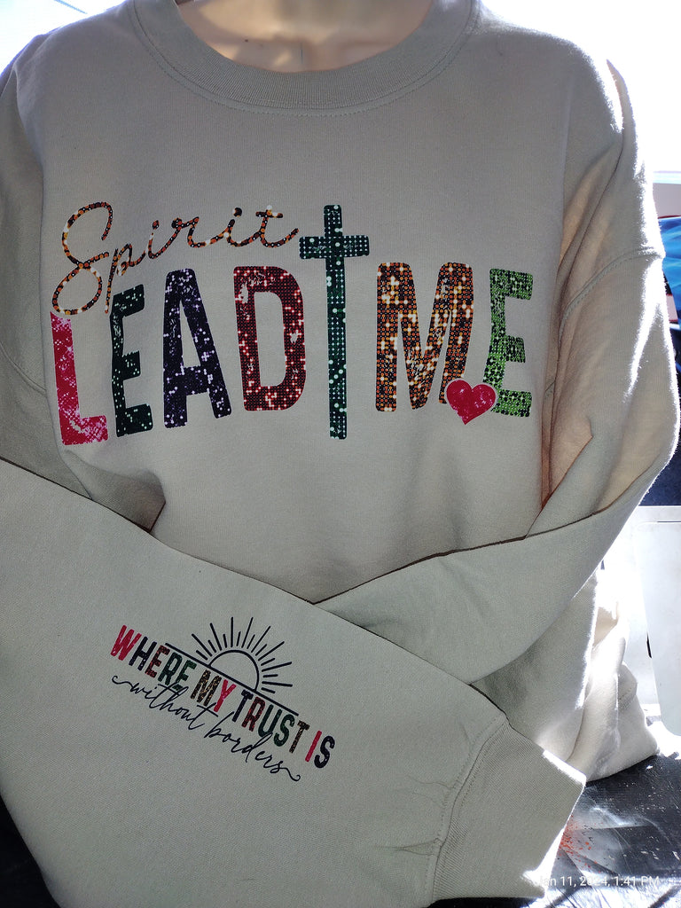 Spirit lead me sequin look crewneck – Marcum Custom Graphics