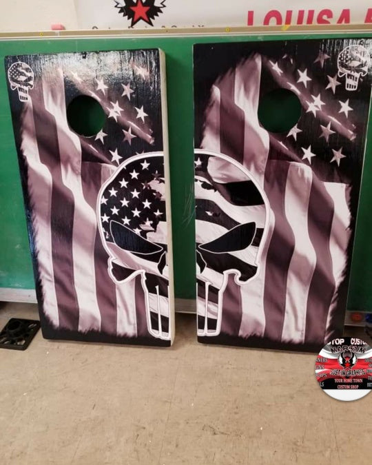 Punisher cornhole – Marcum Custom Graphics