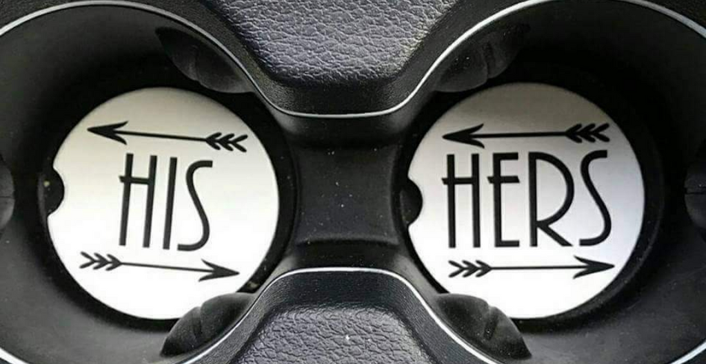 His Hers car cup coasters – Marcum Custom Graphics